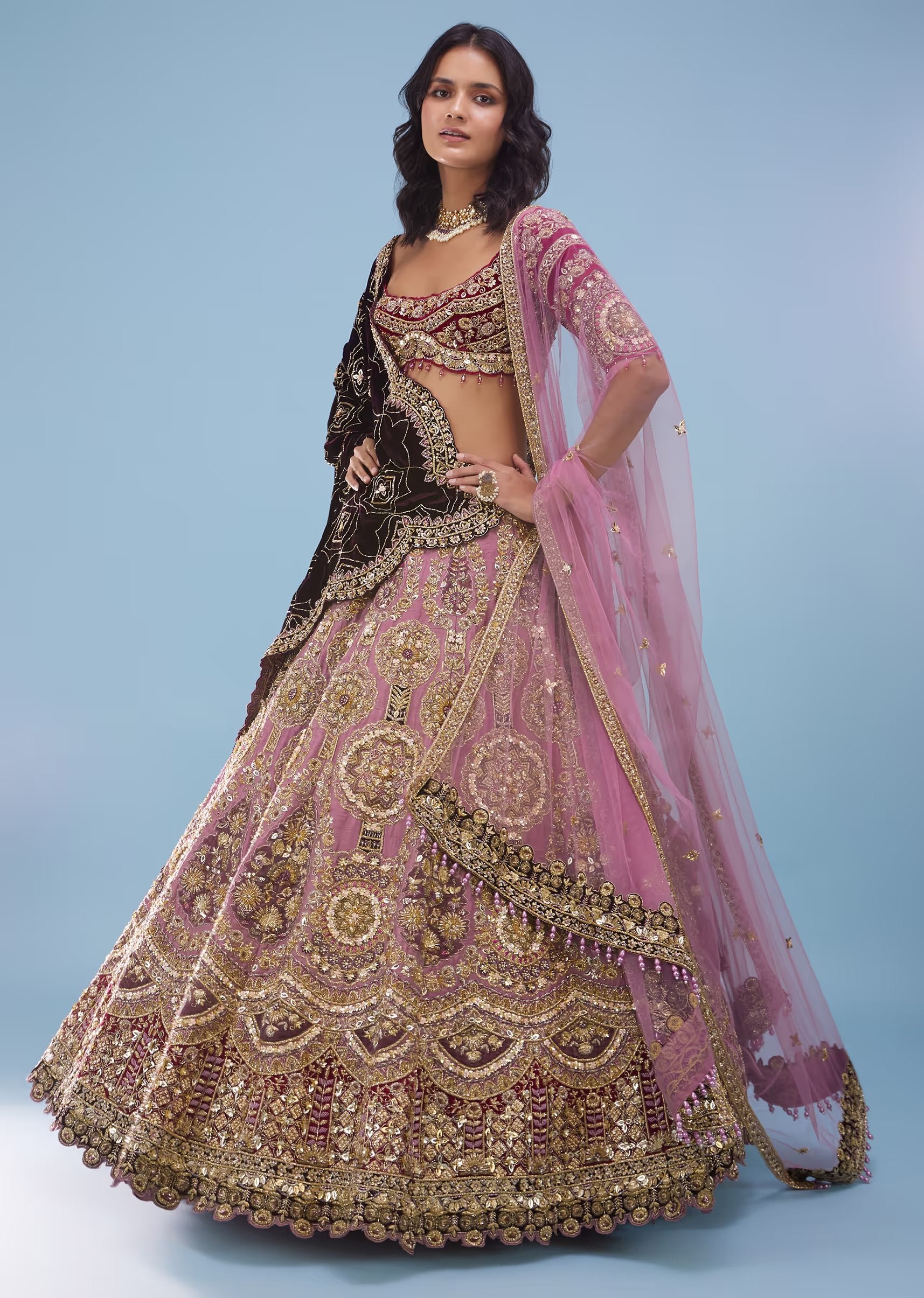 Powder Pink Amari Bridal Lehenga With Heavy Embroidery - Lilly's ...